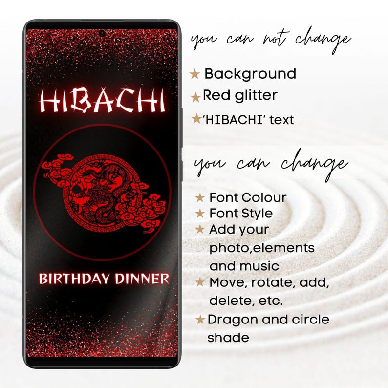 Black Animated Hibachi Dinner Invitation, Digital Dragon Birthday Party ...