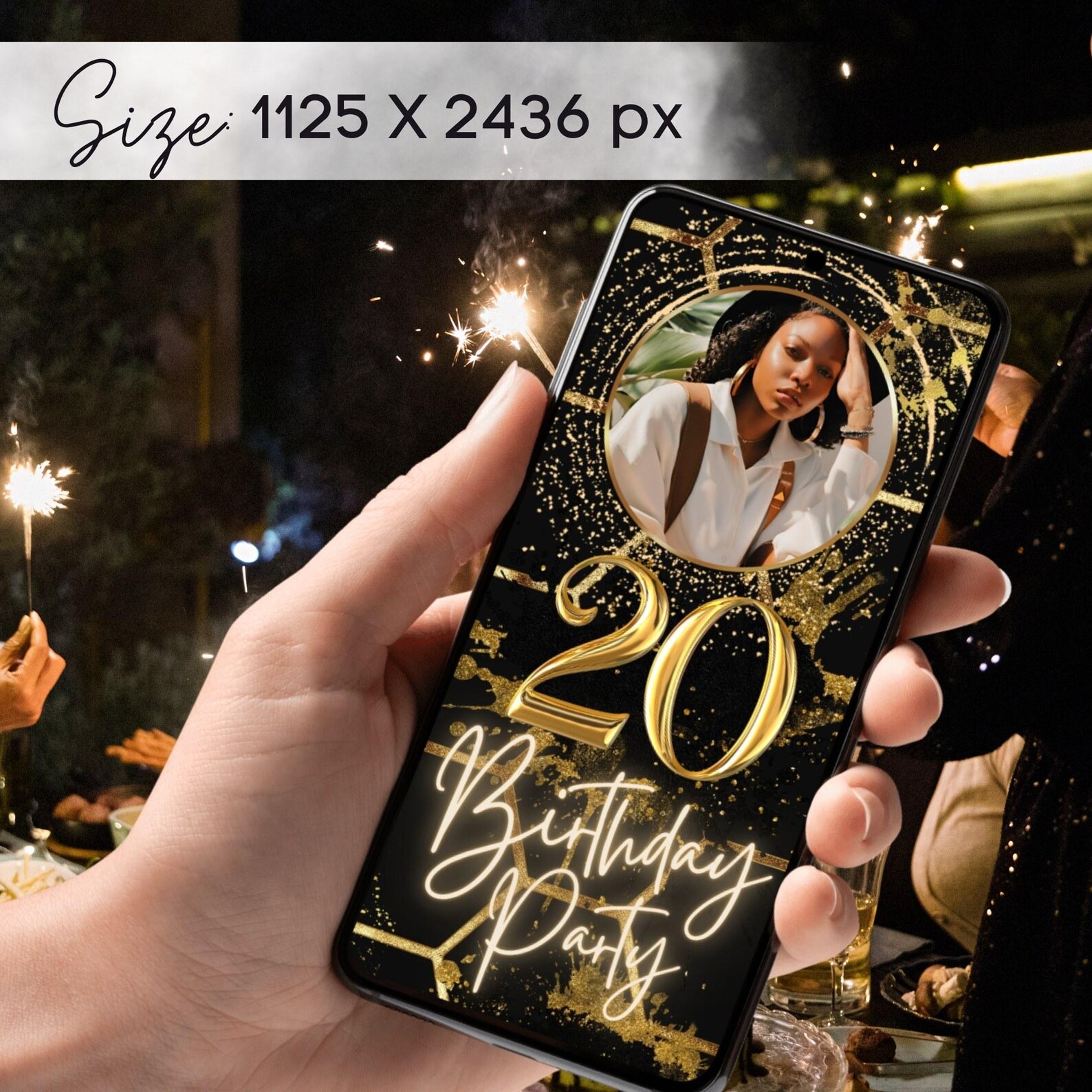 20th Birthday Invitation, Digital Black and Gold 20th Birthday Party ...