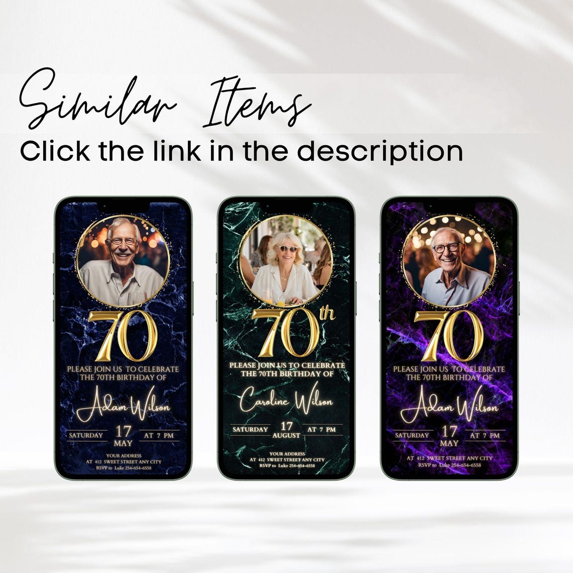 Animated Maroon Gold 70th Birthday Photo Invitation, Digital 70th ...