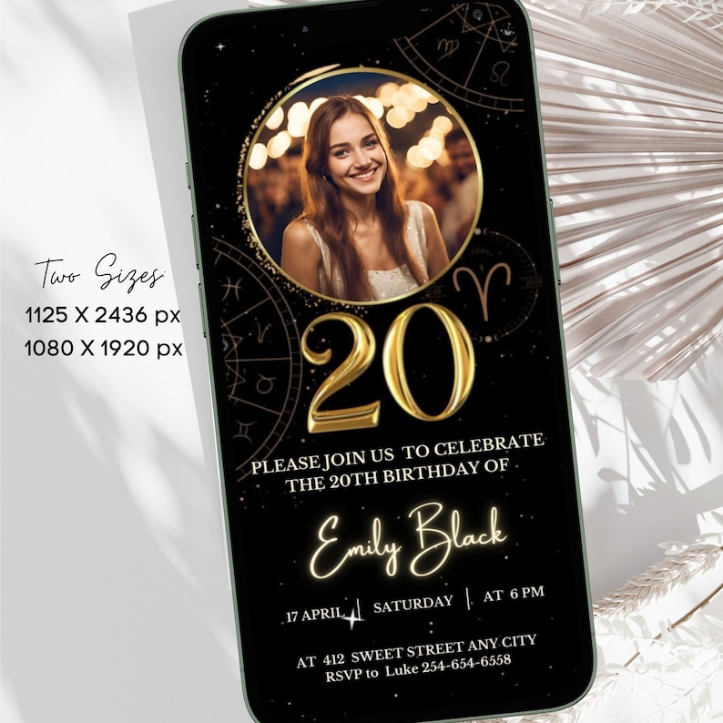 Digital Aries Sign 20th Birthday Photo Invitation, Animated Astrology ...