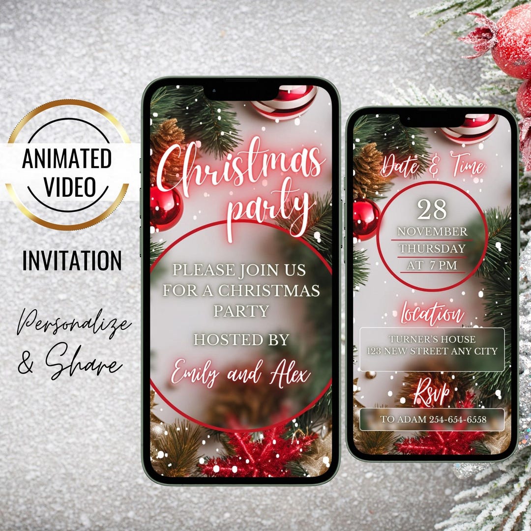 Digital Christmas Invitation, Animated Snowflakes Christmas Party ...