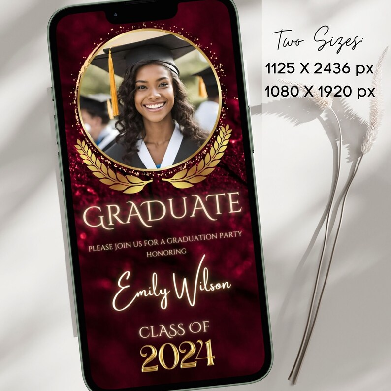 2024 Maroon Gold Graduation Party Photo Invitation, Animated ...