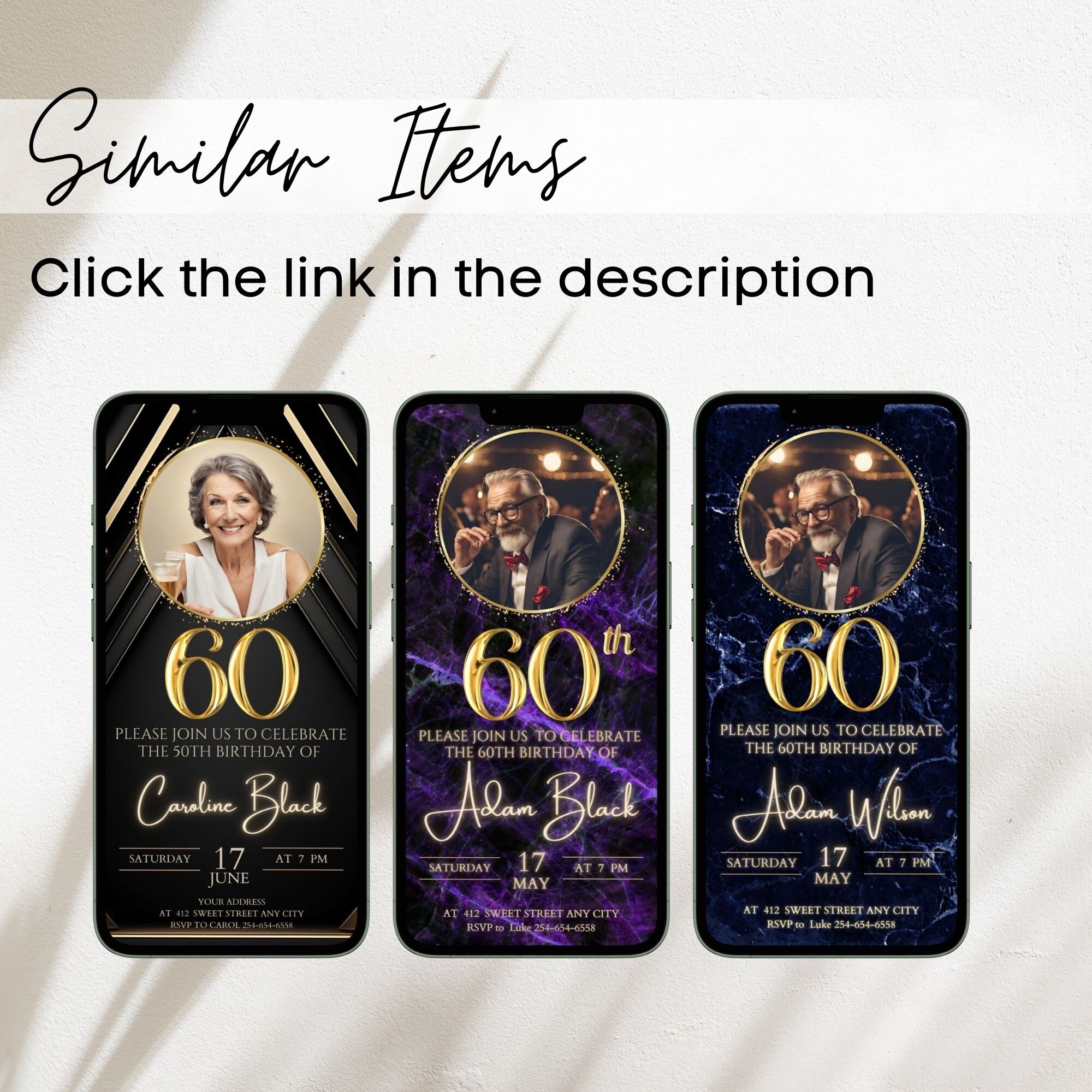 Animated Black Gold 60th Birthday Photo Invitation, Editable Digital ... Animated Black Gold 60th Birthday Photo Invitation, Editable Digital ...