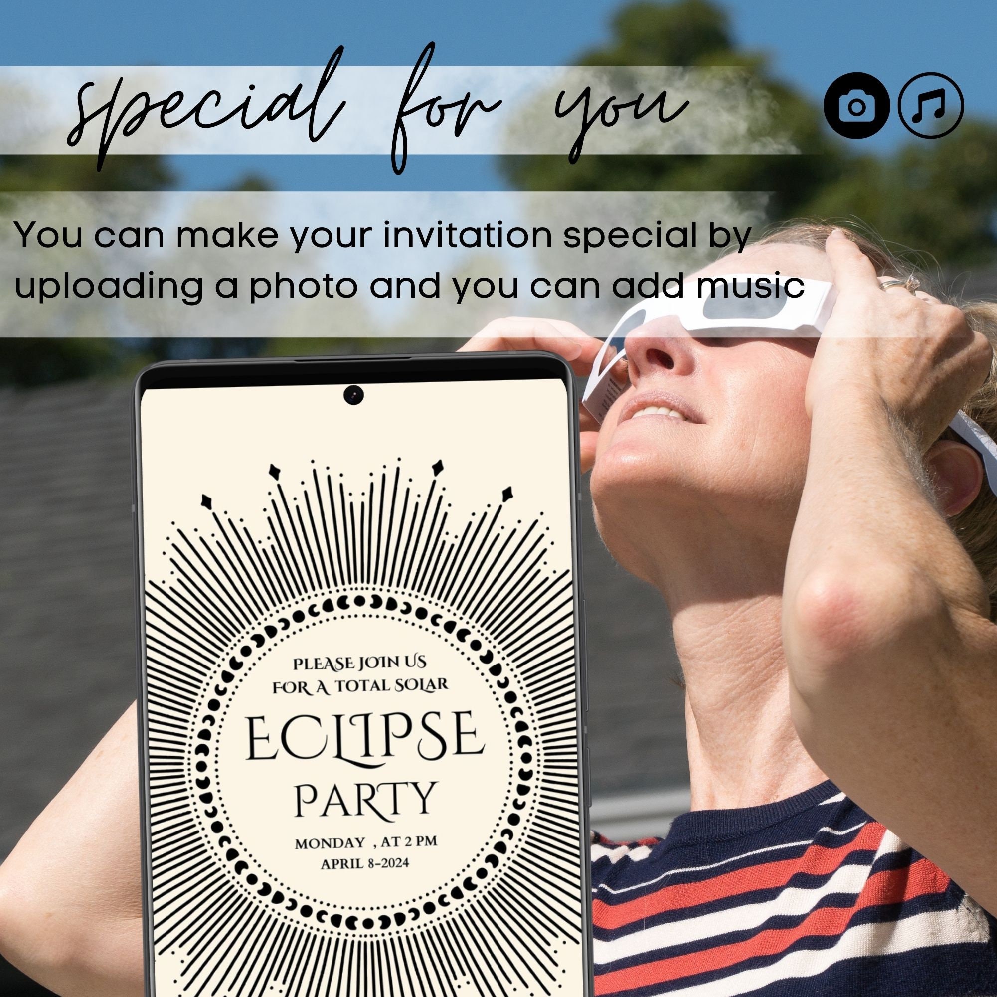 Minimalist Solar Eclipse 2024 Party Digital Invitation, Editable ...