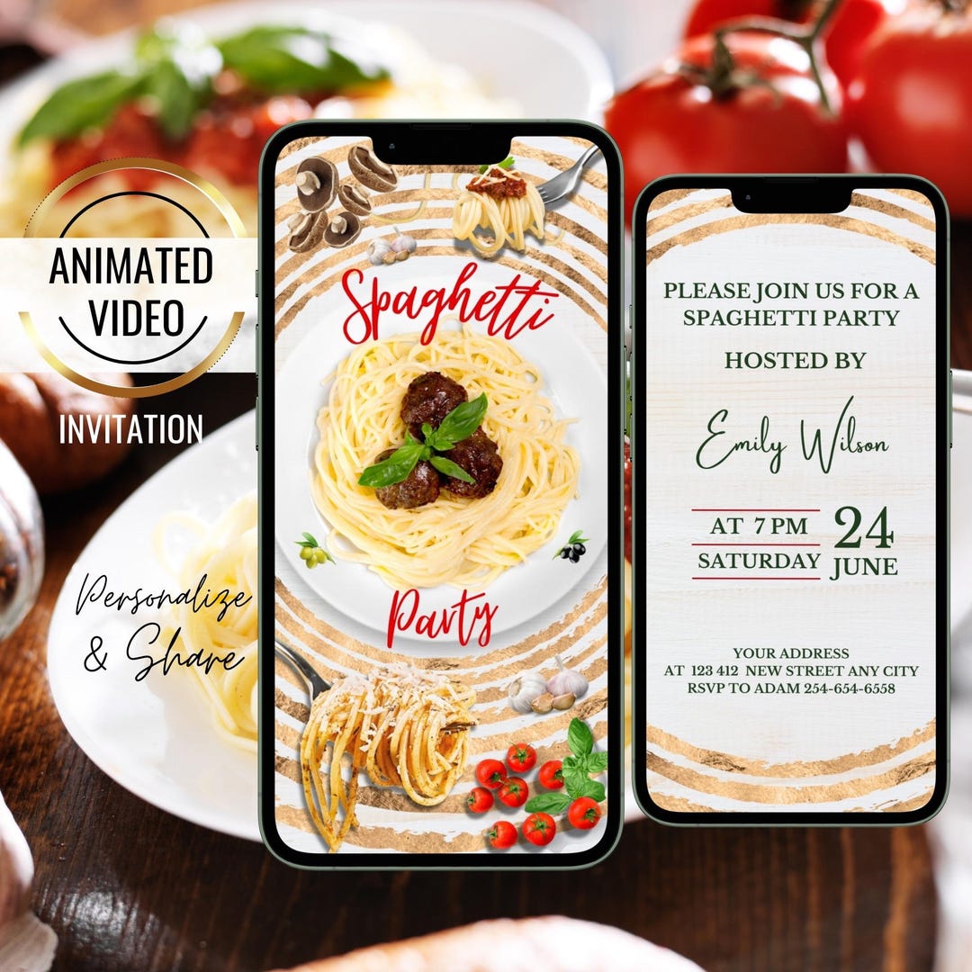 Sphagetti Dinner Party Animated Invitation, Editable Italian Pasta ...