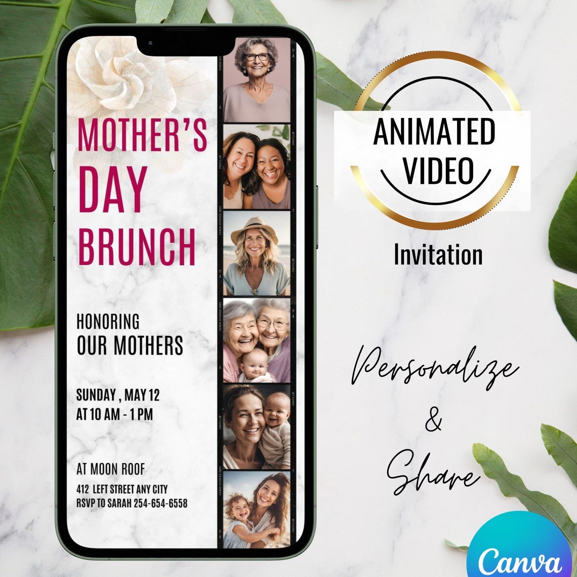 Animated Mothers Day Brunch Photo Invitation, Editable Mothers Day ...