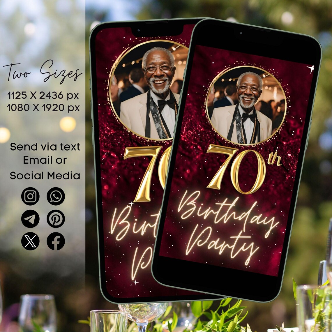 Animated Maroon Gold 70th Birthday Photo Invitation, Digital 70th ...