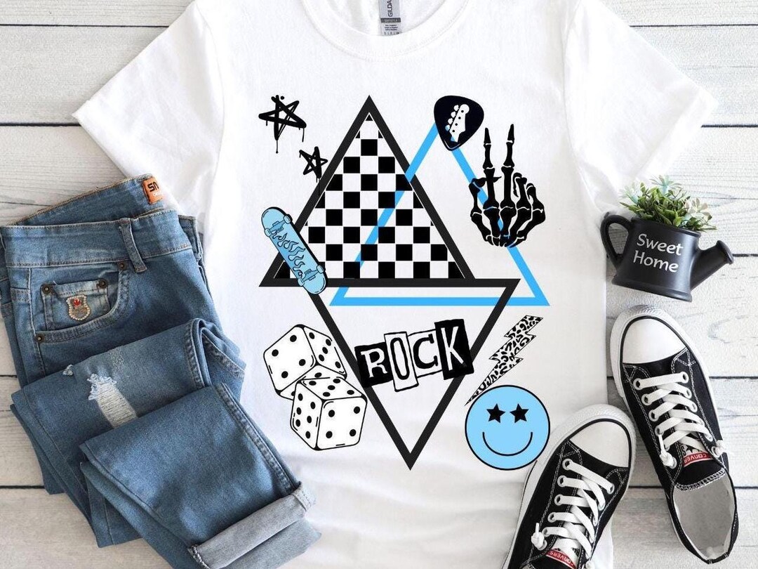 Punk Rock Smiley + Skeleton Peace Hand PNG | Retro Dice & Skateboard ...