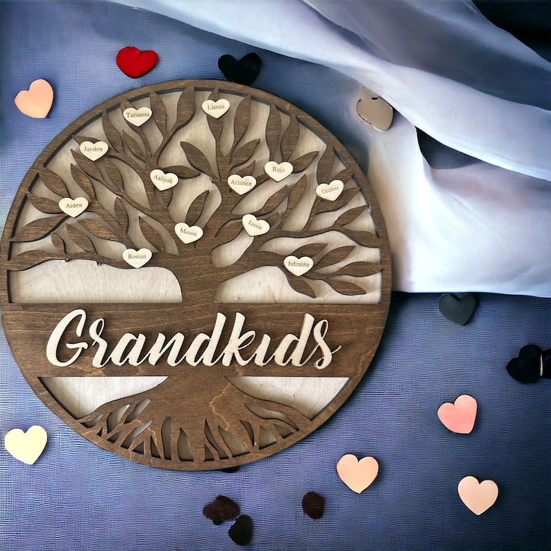 9 Inch Custom Wooden Family Tree for Grandparents, Grandkids Family ...