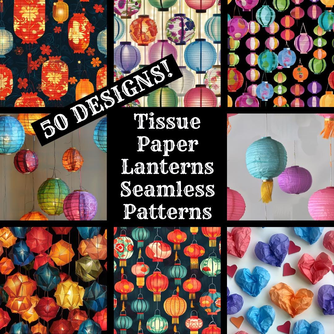 Tissue Paper Lantern Seamless Patterns: 50 PNG Digital Papers (digital ...