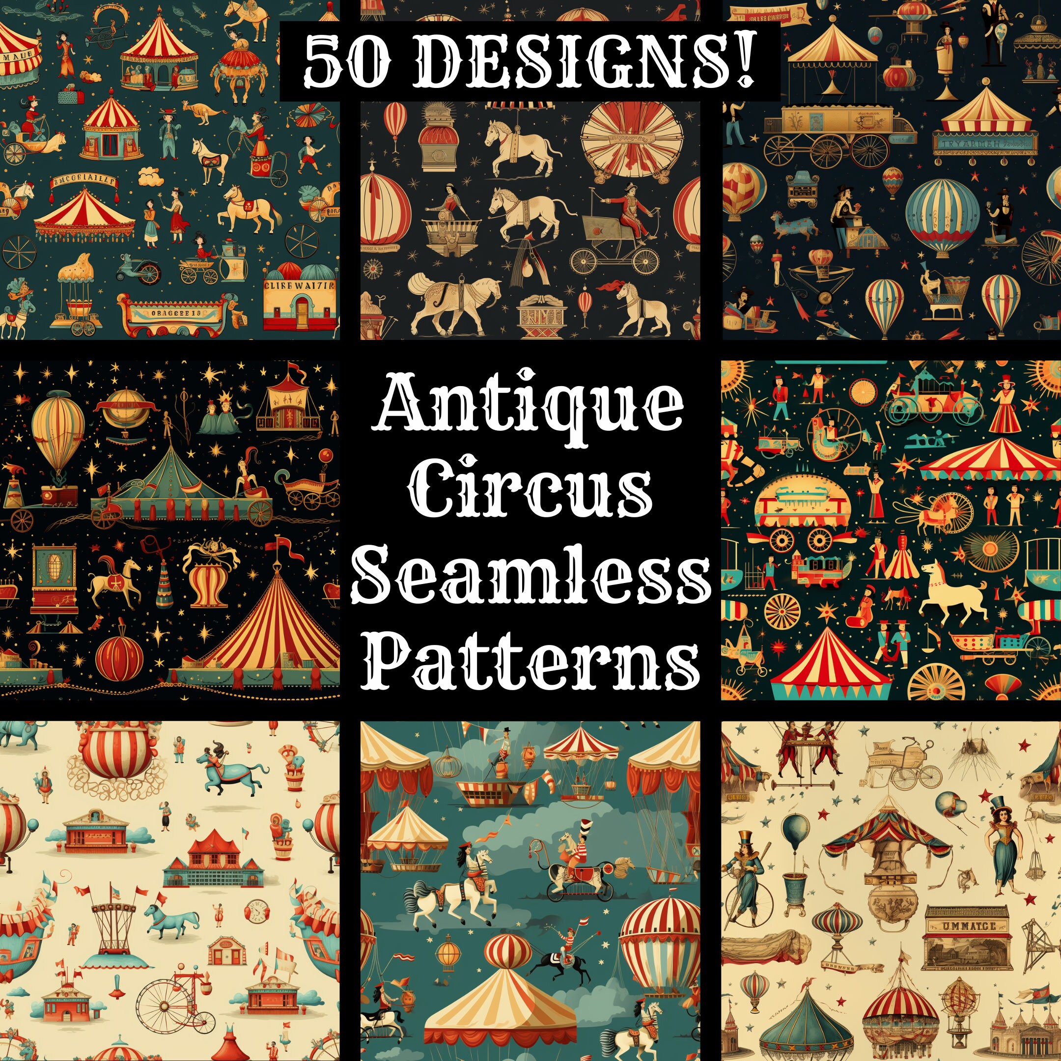 Antique Circus Seamless Digital Paper, Printable Scrapbook Paper ...