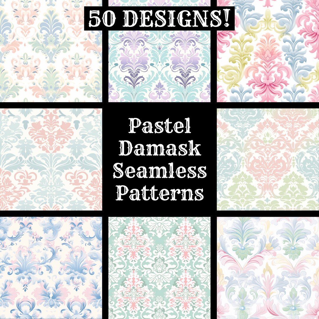 Pastel Damask Seamless Digital Paper, Printable Scrapbook Paper ...