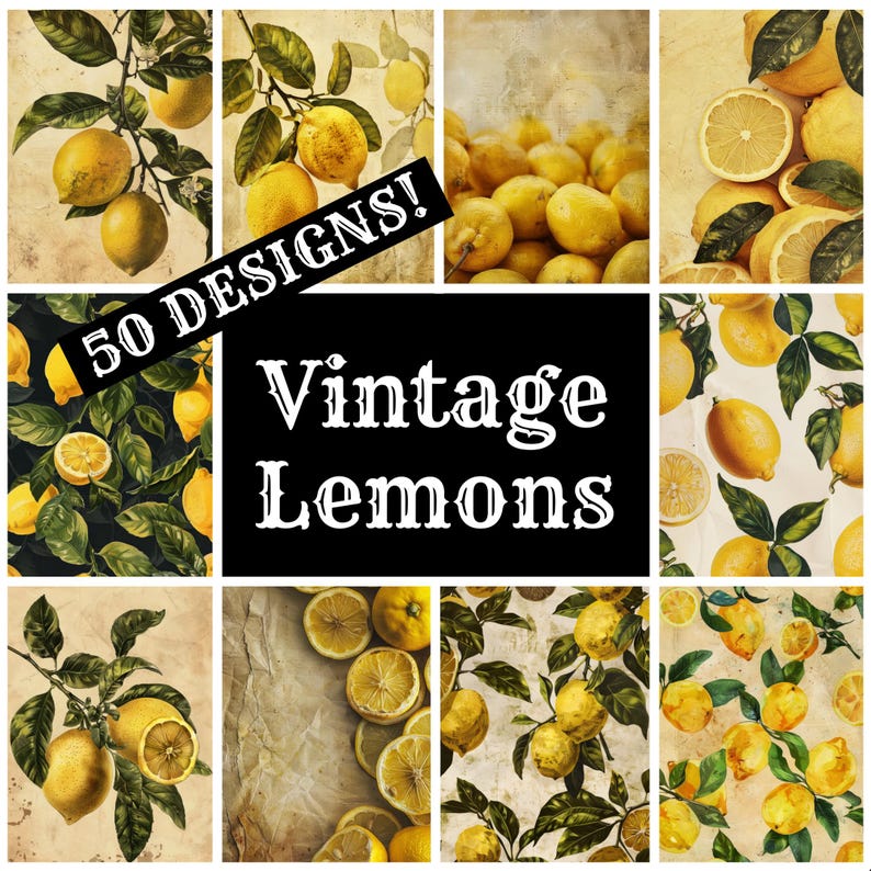 Vintage Lemons Digital Paper: 50 PNG Designs (8.5x11 In) - Etsy