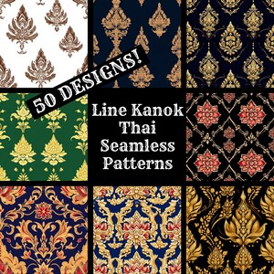 Line Kanok Thai Seamless Digital Paper, Line Kanok Thai Printable ...