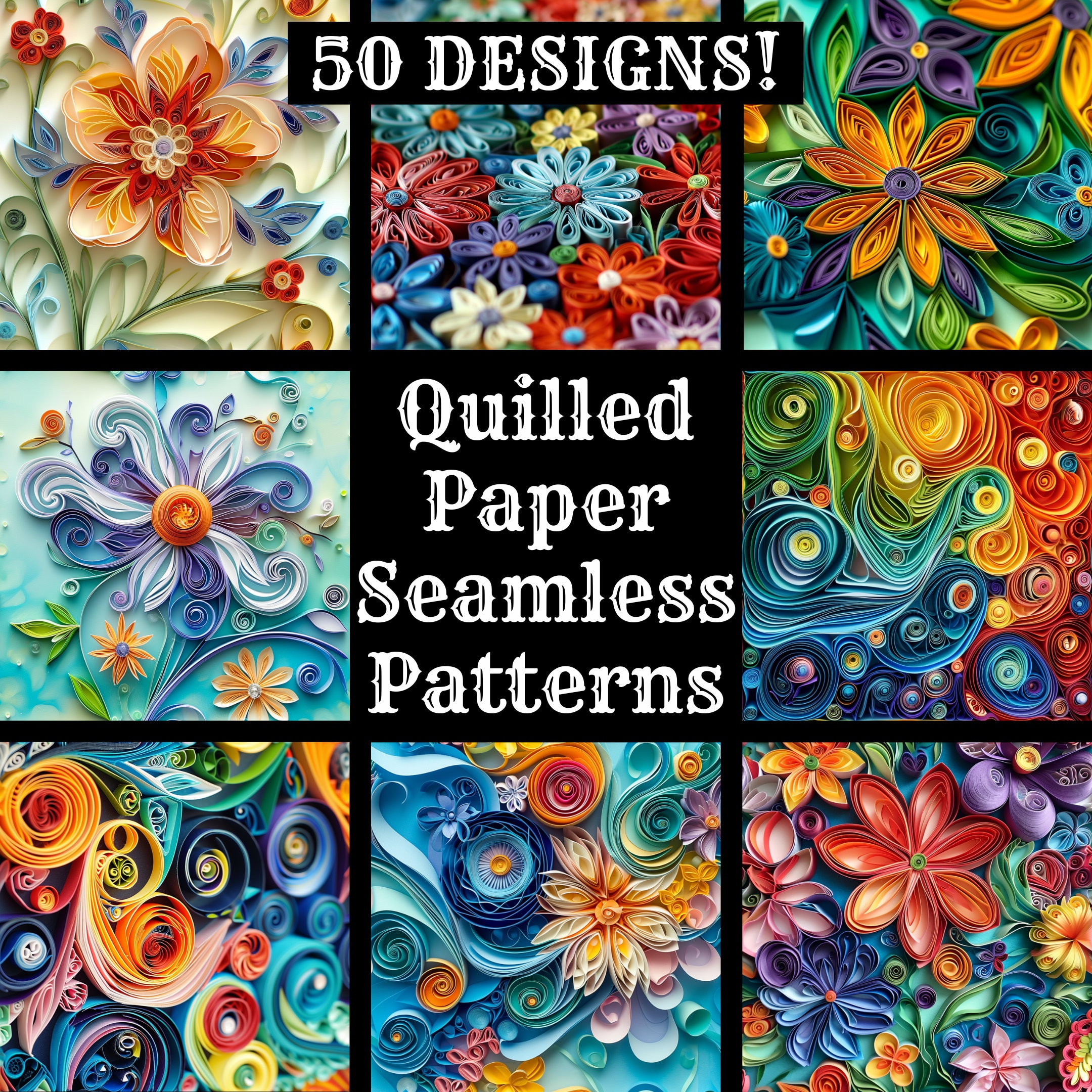 Quilled Paper Seamless Patterns: 50 PNG Designs (digital Download) - Etsy