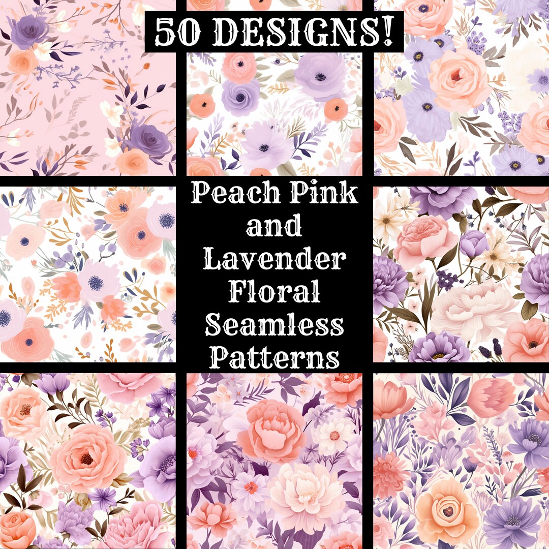 Peach Pink Lavender Floral Seamless Patterns: Scrapbook Paper (digital ...