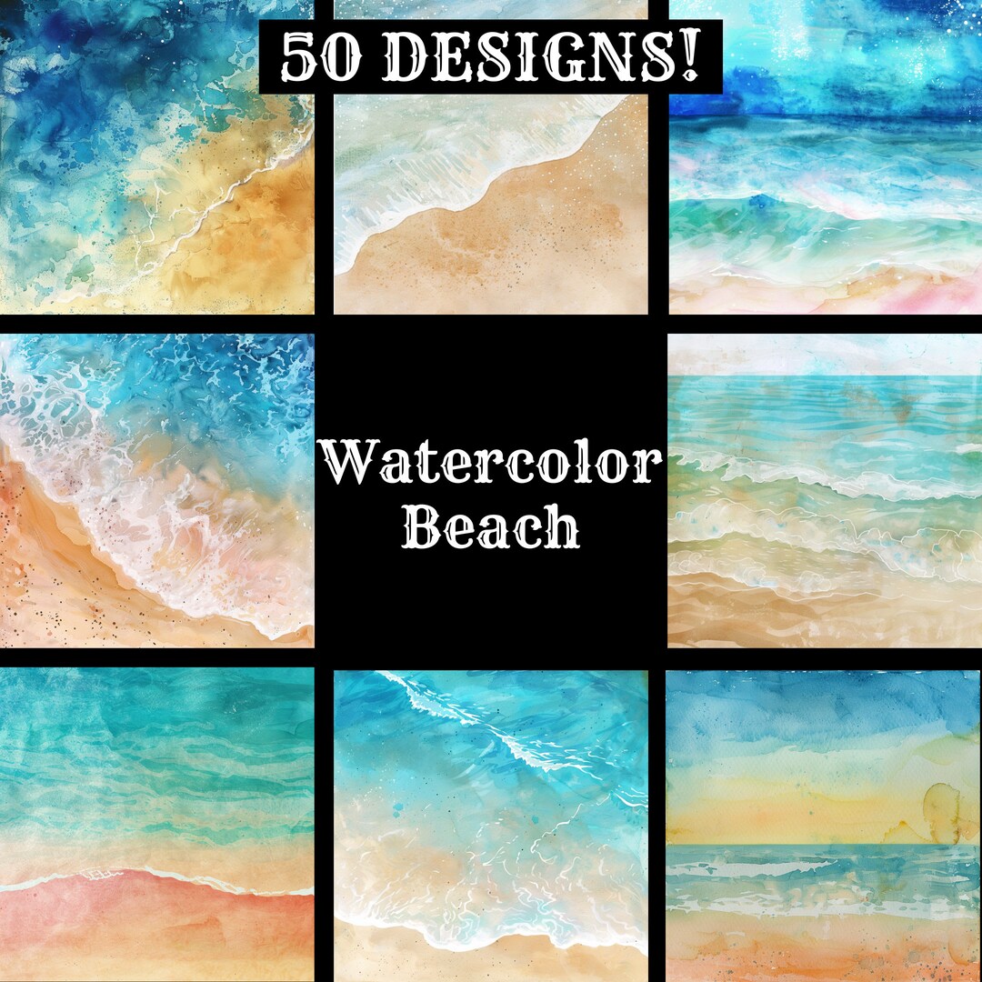 Watercolor Beach Paper, Watercolor Beach Printable Paper, Vintage ...