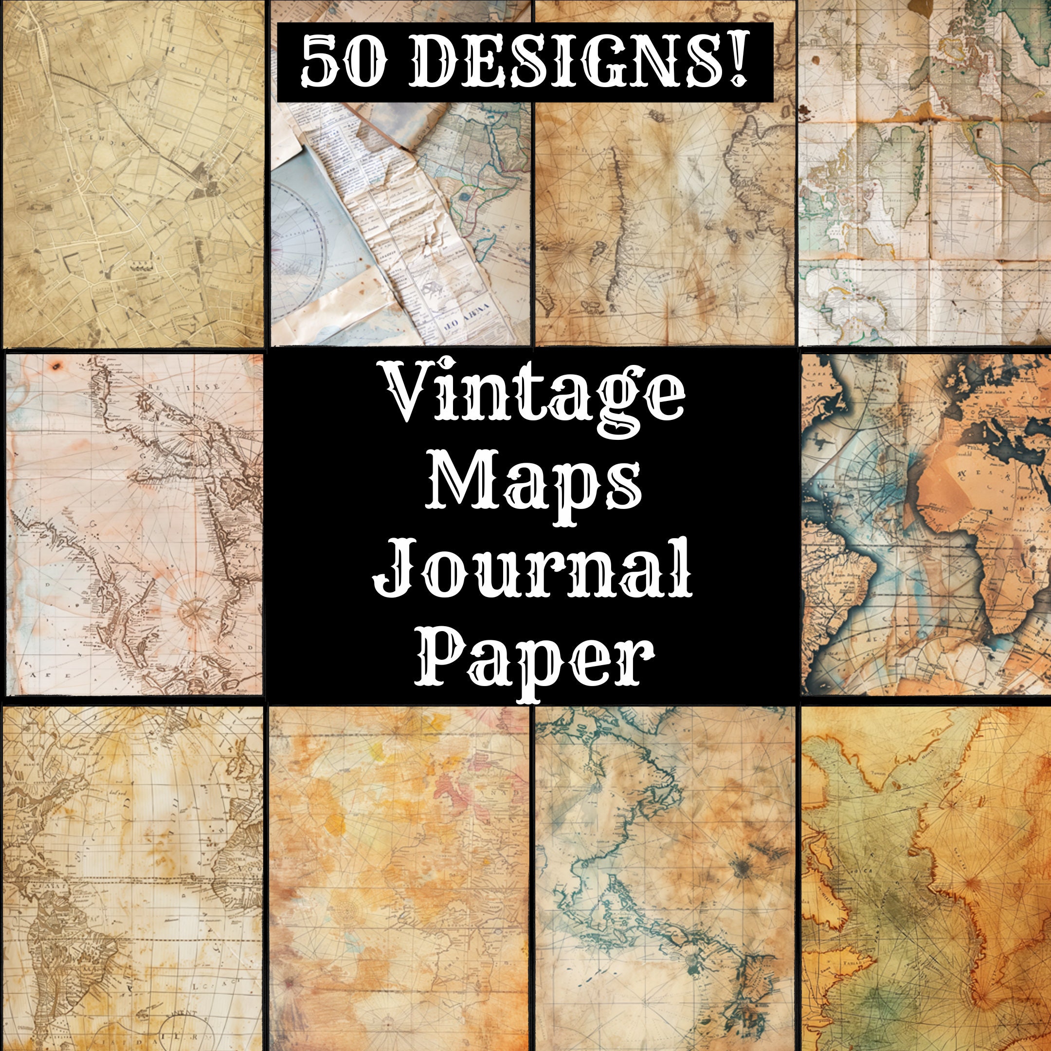 Vintage Maps Journal Paper, Vintage Maps Printable Paper, Vintage ...