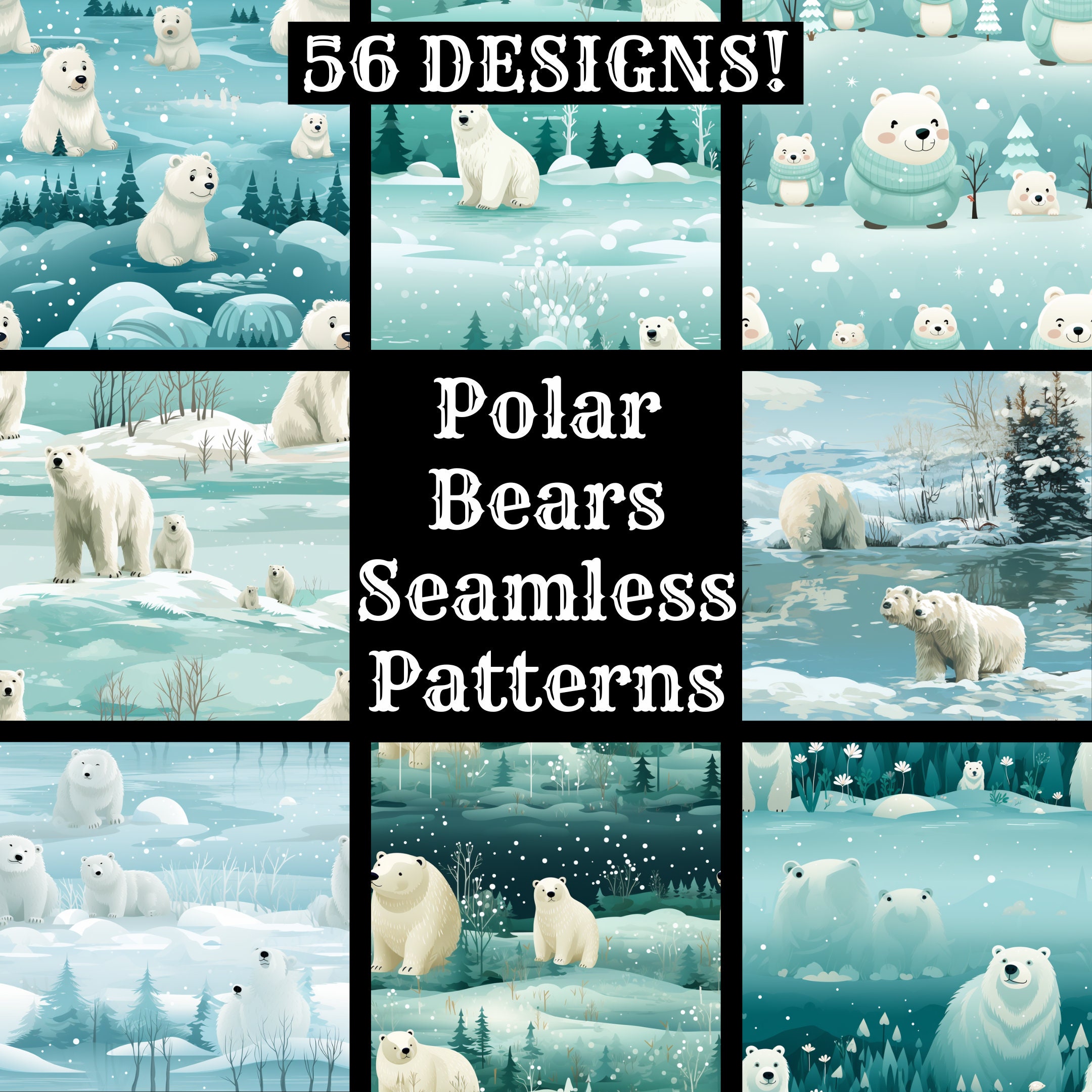 Polar Bear Seamless Pattern Bundle: Scrapbook Paper (digital Download ...