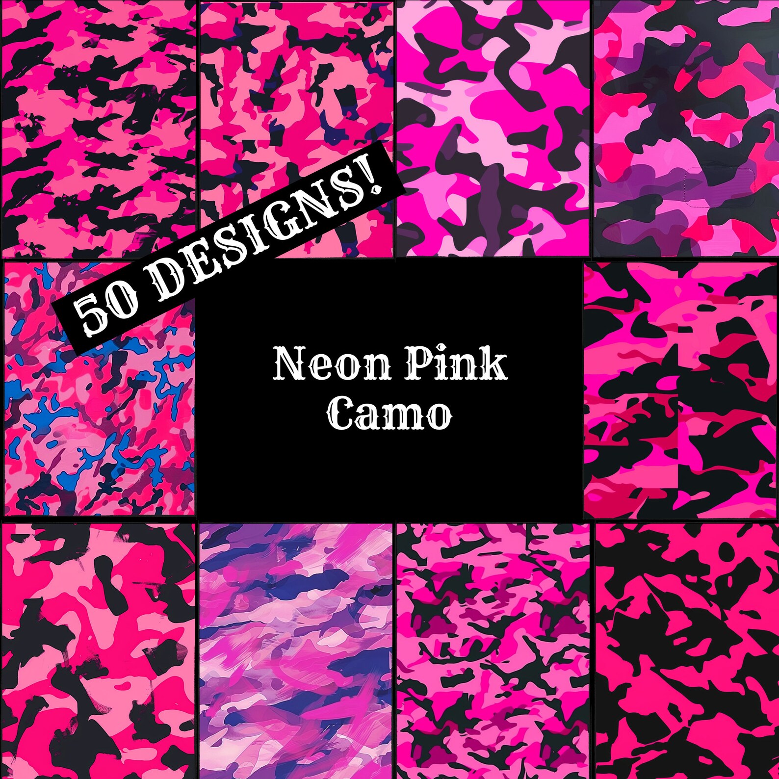 Neon Pink Camo Seamless Digital Paper, Neon Pink Camo Printable ...