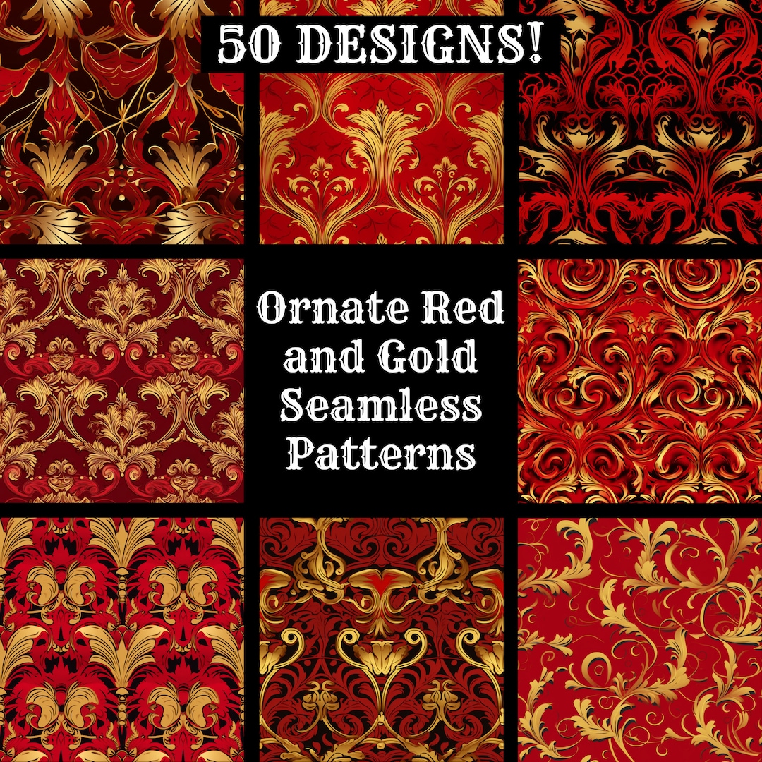 Ornate Red and Gold Seamless Patterns: Scrapbook Paper (digital ...