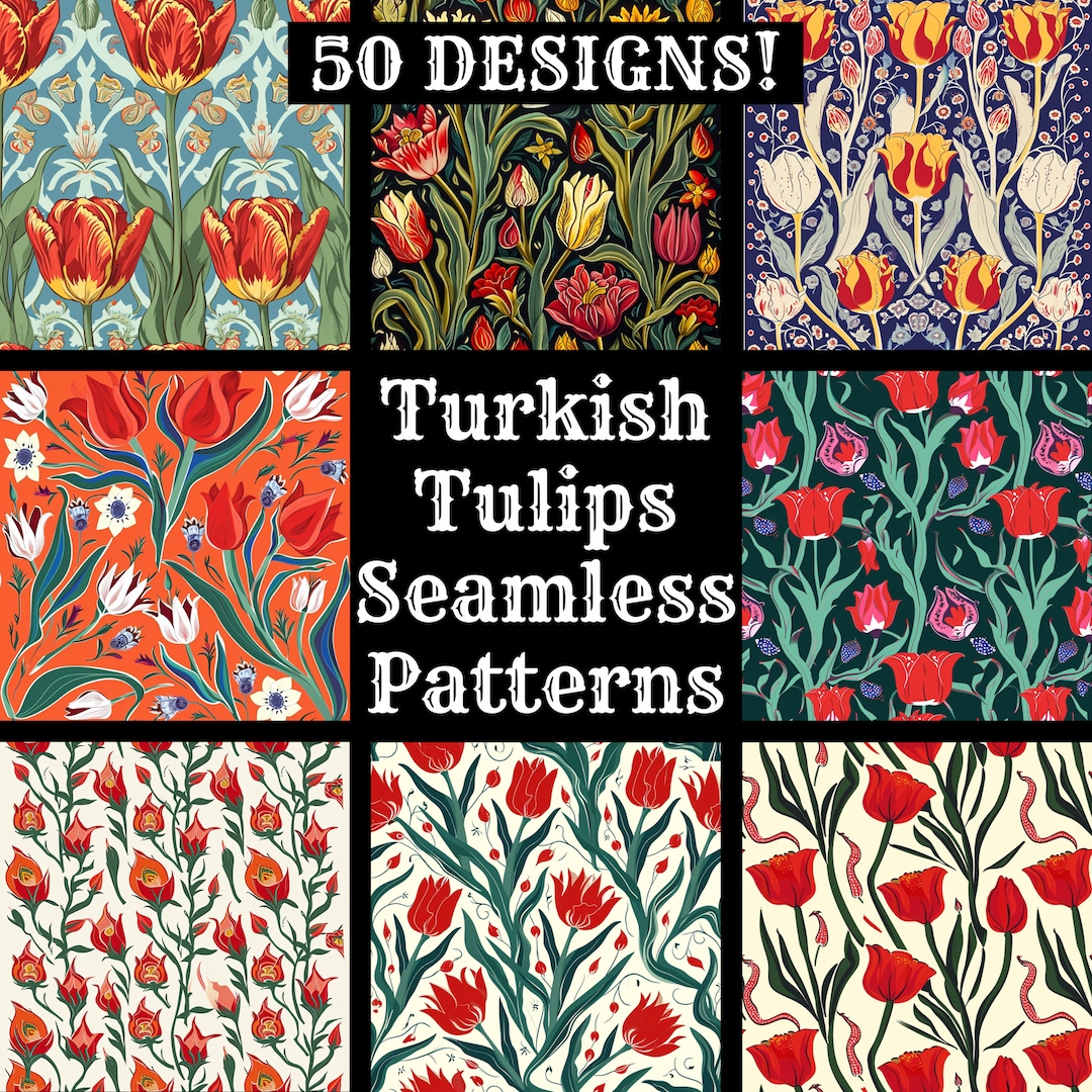 Turkish Tulips Seamless Pattern: Digital Paper (PNG) - Etsy