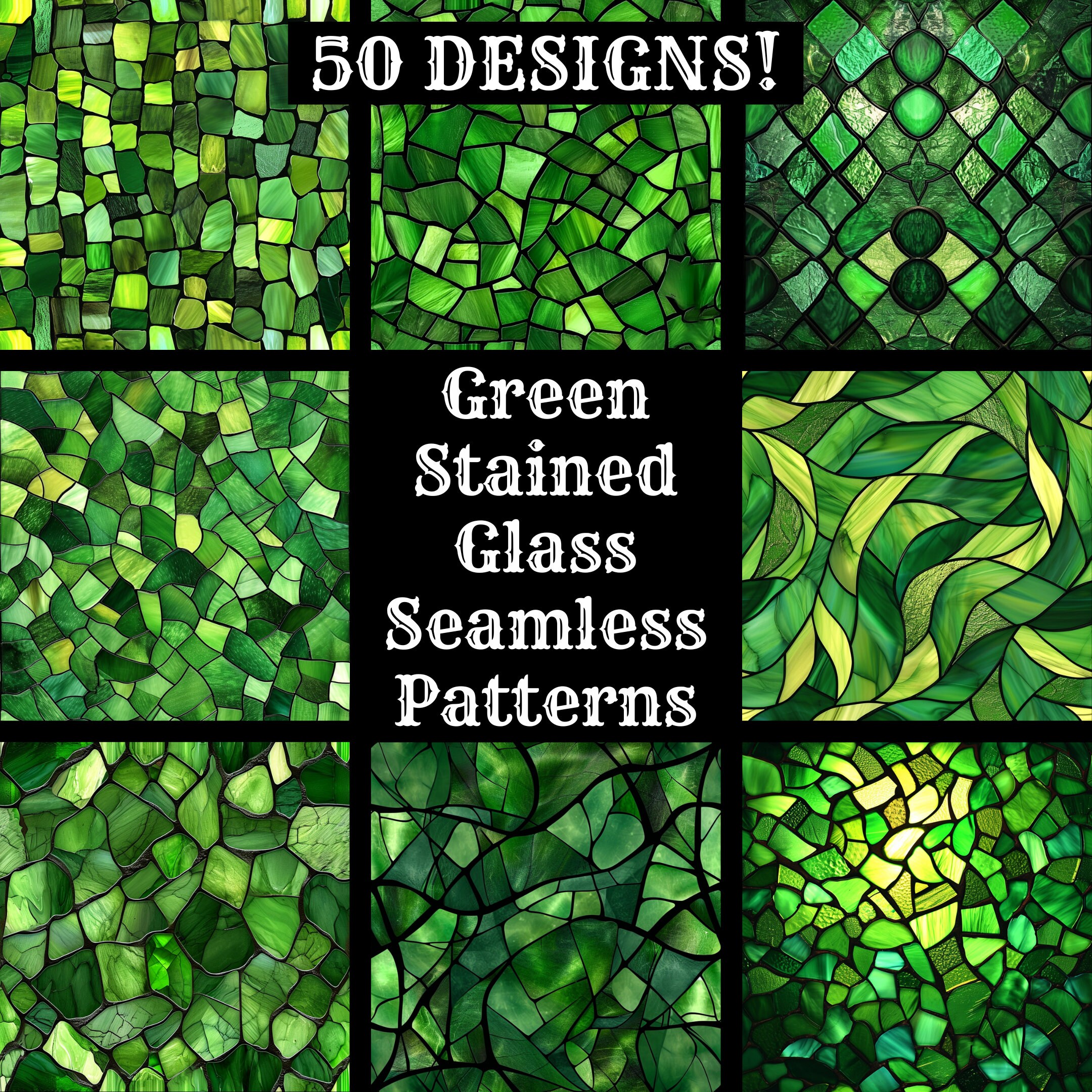 Green Stained Glass Seamless Digital Paper, Printable Scrapbook Paper ...