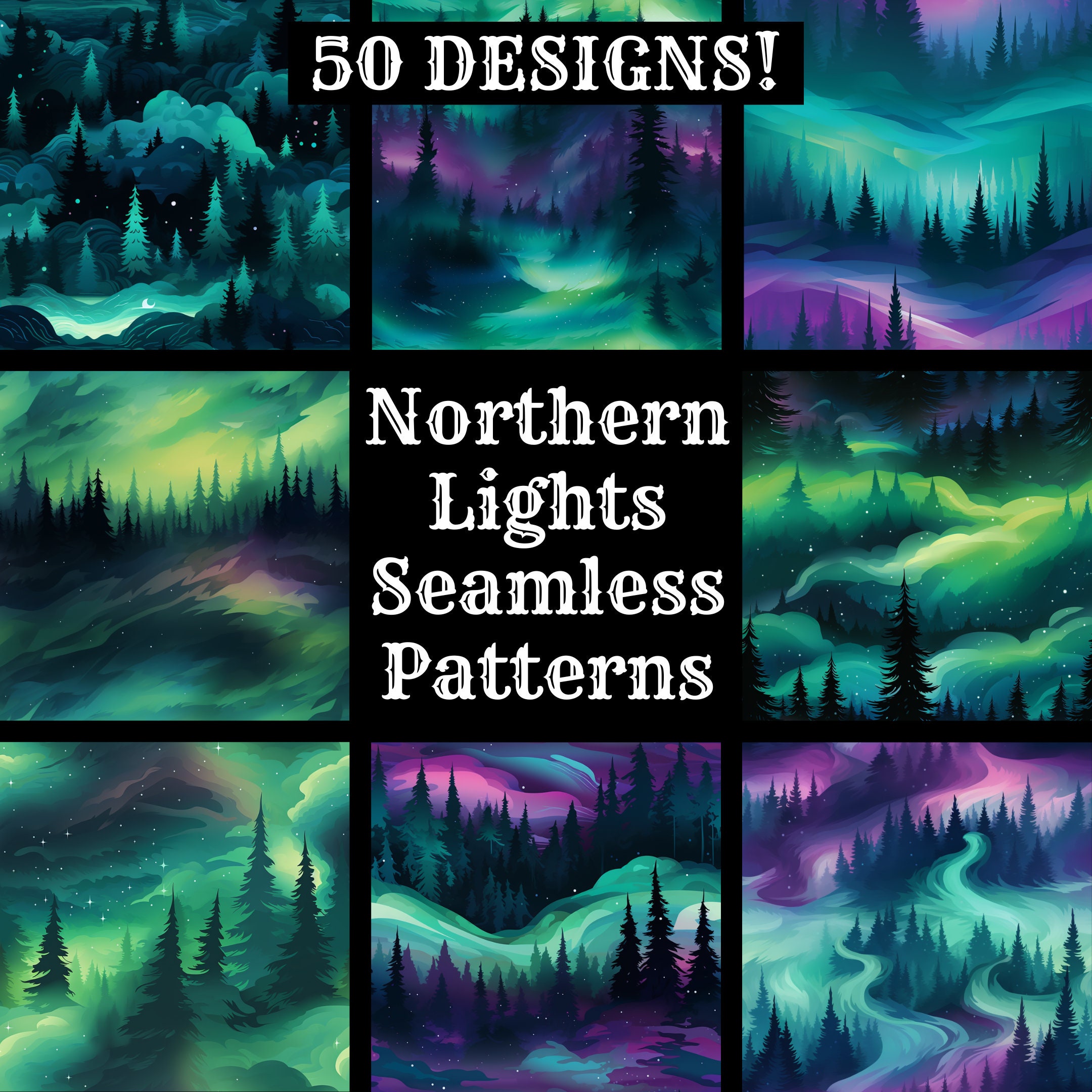 Northern Lights Seamless Pattern: Scrapbook Paper, Fabric Print ...