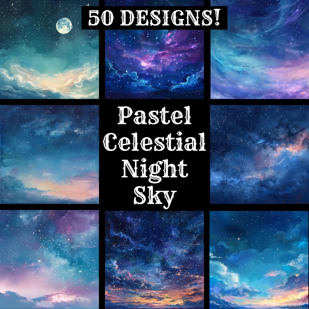 Pastel Celestial Night Sky Digital Paper: Scrapbook Journal (digital ...