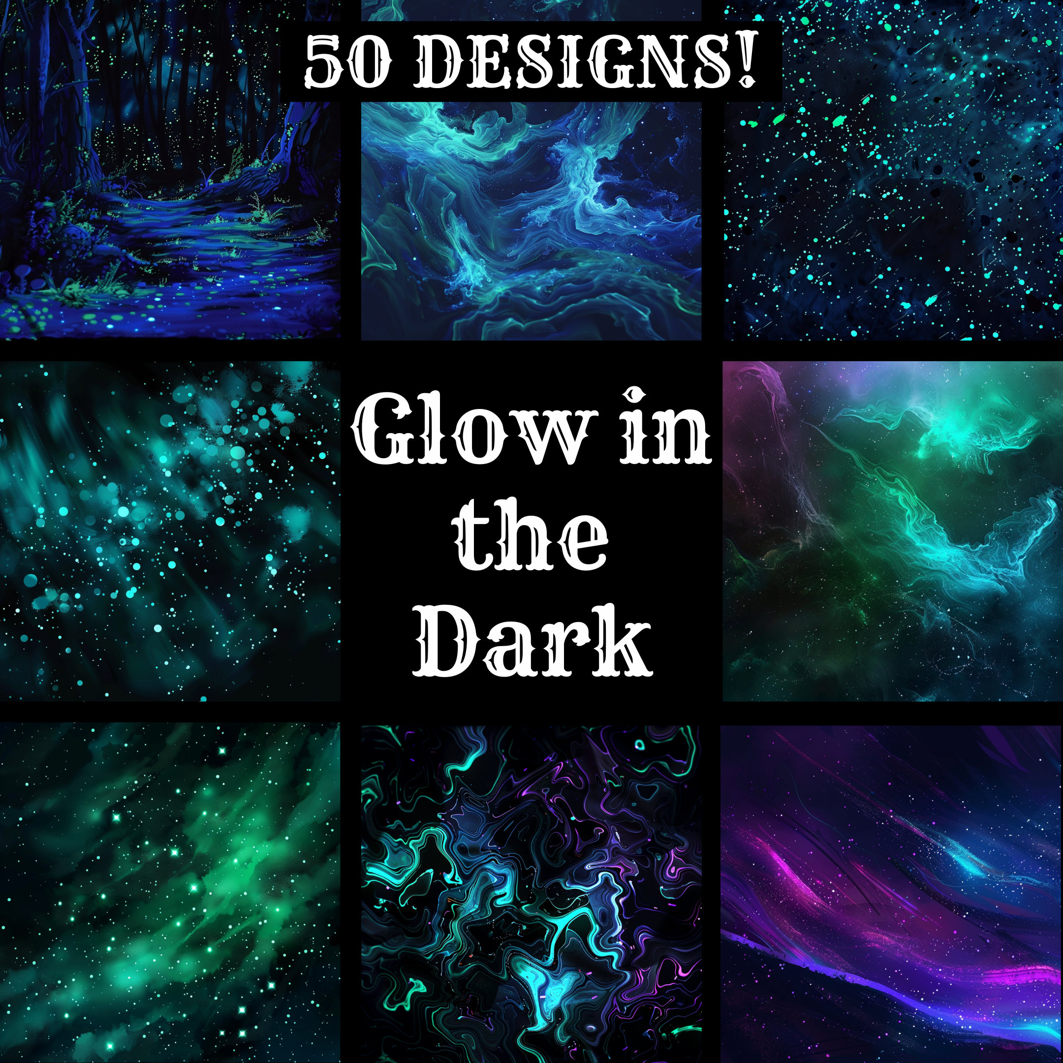 Glow in the Dark Digital Paper: Vintage Journal Inserts (PNG, 12x12 ...