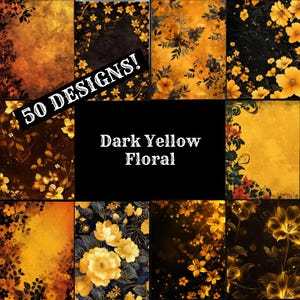 Dark Yellow Floral Journal Paper: Vintage Scrapbook (digital Download ...