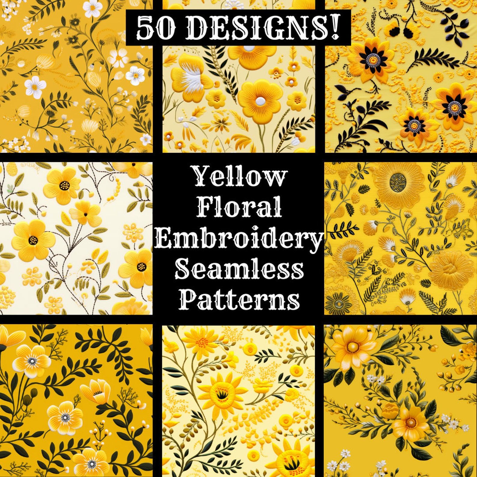 Yellow Floral Embroidery Seamless Patterns: Scrapbook Paper (digital ...