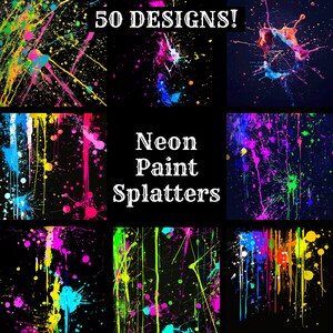 Neon Paint Splatter Digital Paper: High-resolution PNG (digital ...