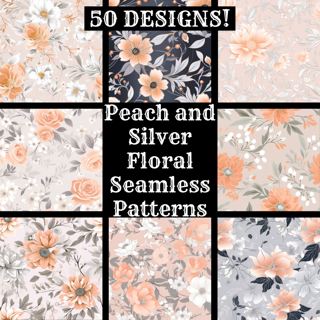 Peach and Silver Floral Seamless Digital Paper, Printable Scrapbook ...
