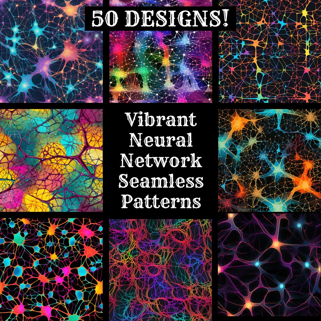 Vibrant Neural Network Seamless Patterns: 50 PNG Digital Papers ...