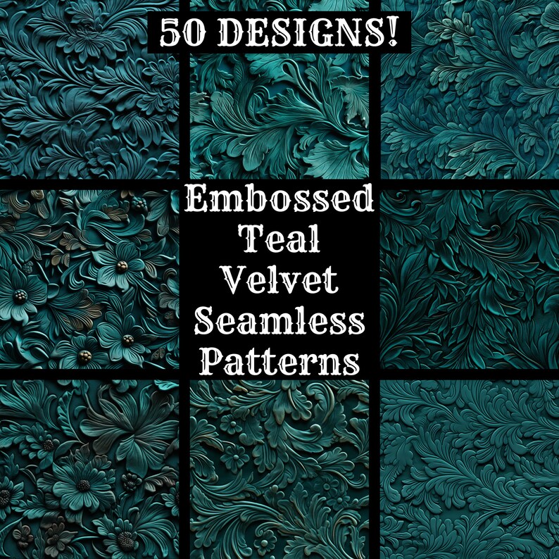 Embossed Teal Velvet Seamless Digital Paper, Printable Scrapbook Paper ...