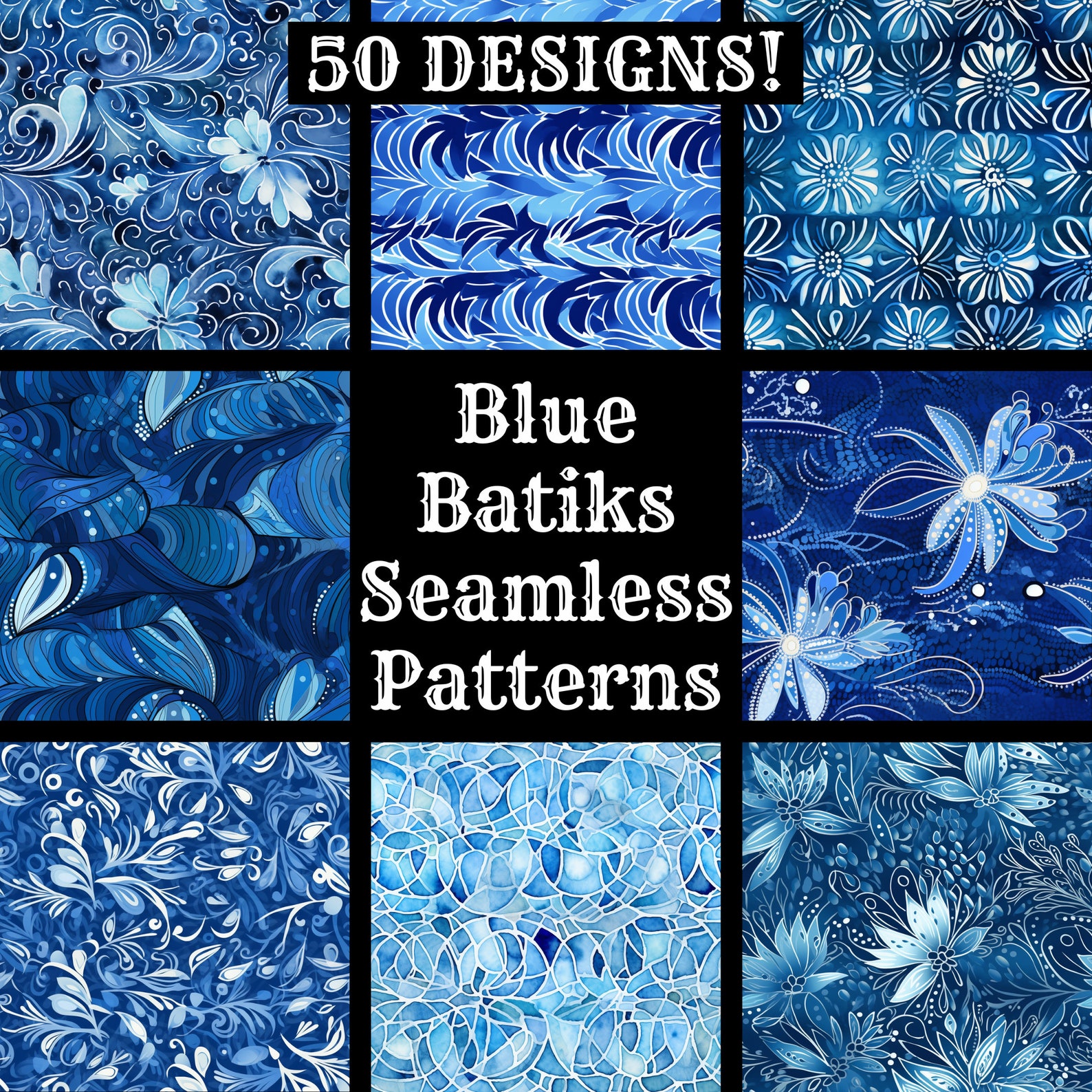 Blue Batiks Seamless Digital Paper, Printable Scrapbook Paper Seamless ...