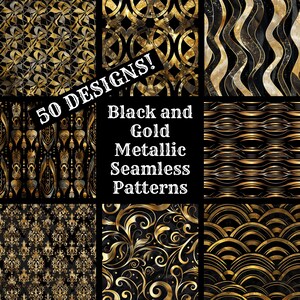 Black and Gold Metallic Seamless Digital Paper, Gold and Black Metallic ...