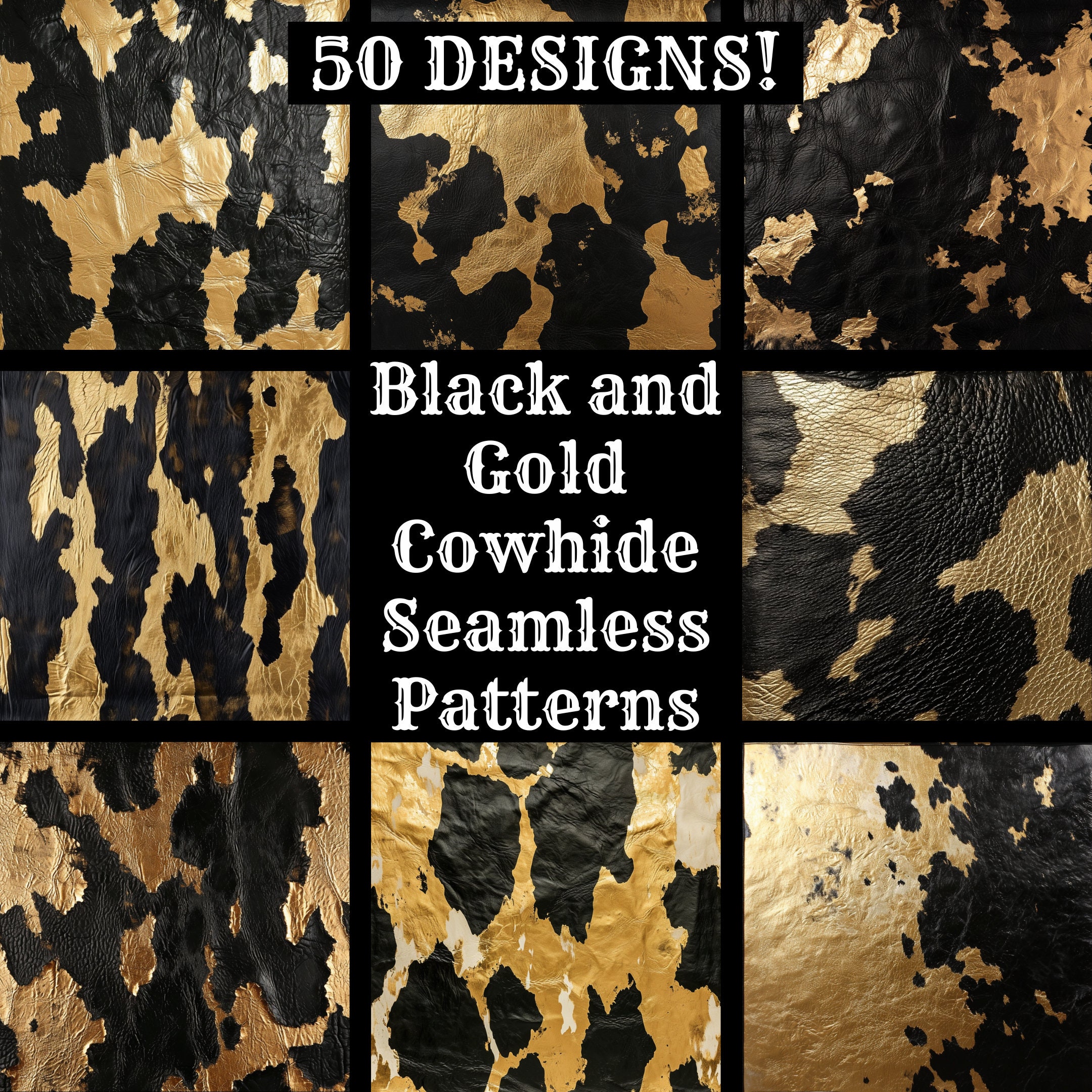 Black and Gold Cowhide Seamless Digital Paper, Printable Scrapbook ...