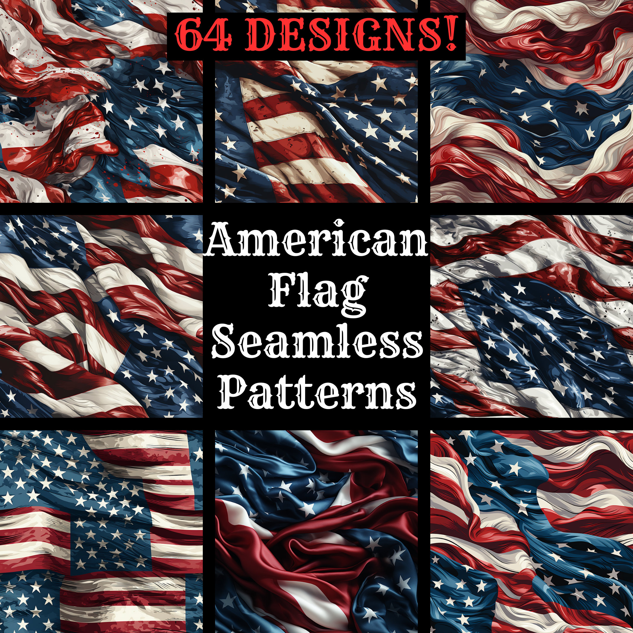 American Flag Seamless Pattern: Patriotic Digital Paper (PNG, 300 Dpi ...