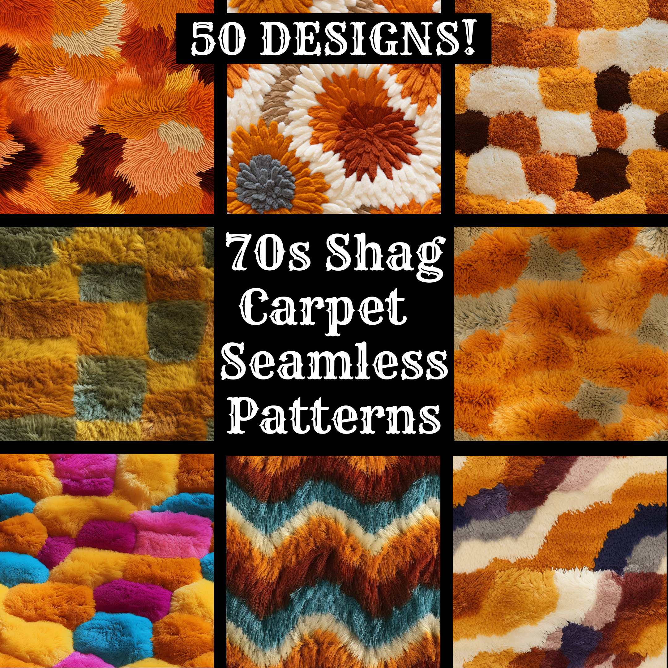 70s Shag Carpet Seamless Digital Paper, Printable Scrapbook Paper Seamless Textures, Digital ...