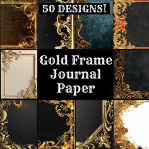 Gold Frame Journal Paper, Gold Frame Printable Paper, Vintage Gold ...