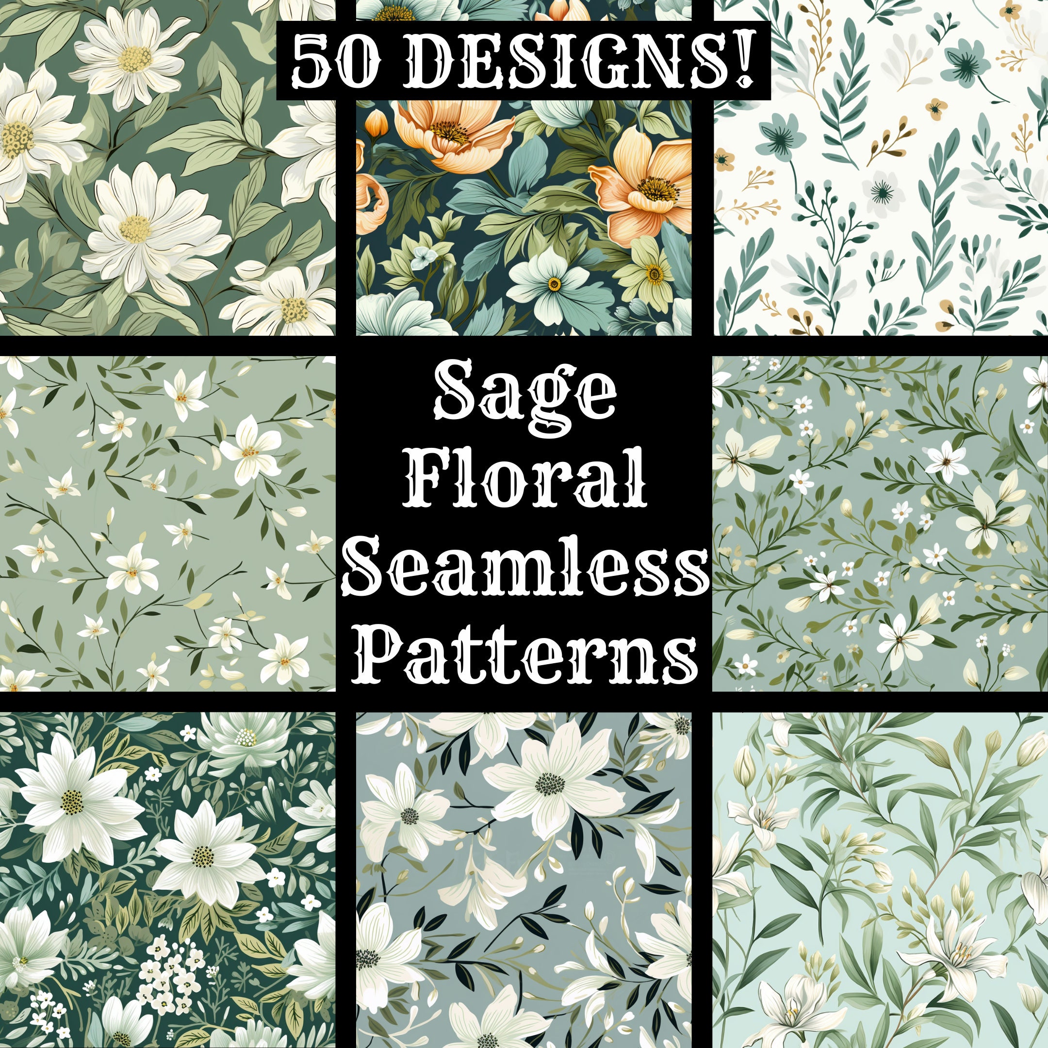 Sage Floral Seamless Digital Paper, Printable Scrapbook Paper Seamless ...