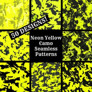 Neon Yellow Camo Seamless Pattern: 50 PNG Digital Papers (digital ...