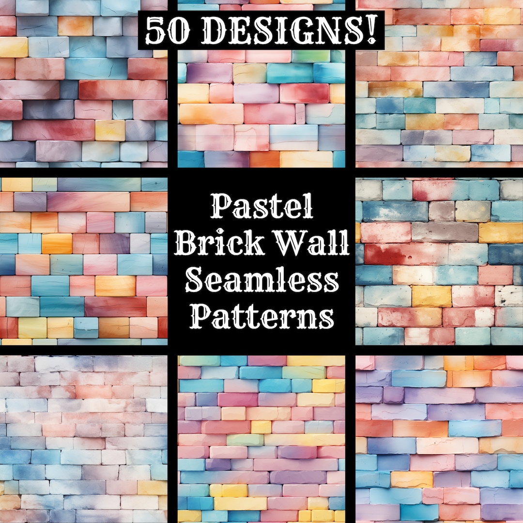 Pastel Brick Wall Seamless Digital Paper, Printable Scrapbook Paper ...
