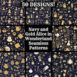 Navy and Gold Alice in Wonderland Seamless Patterns (digital Download ...