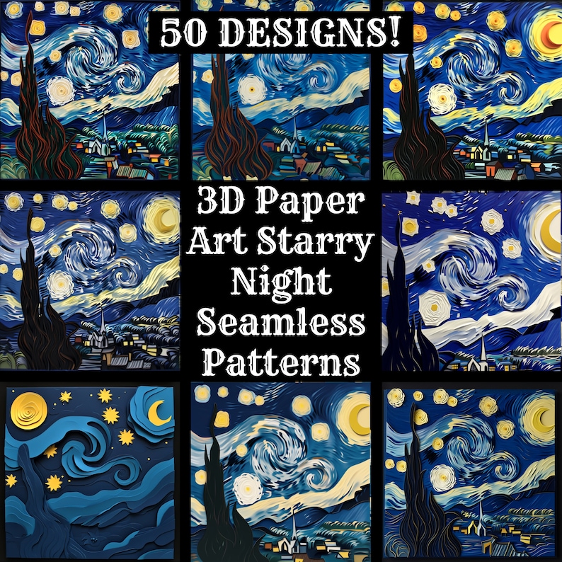 3D Starry Night Paper Art: Seamless Patterns (digital Download) - Etsy