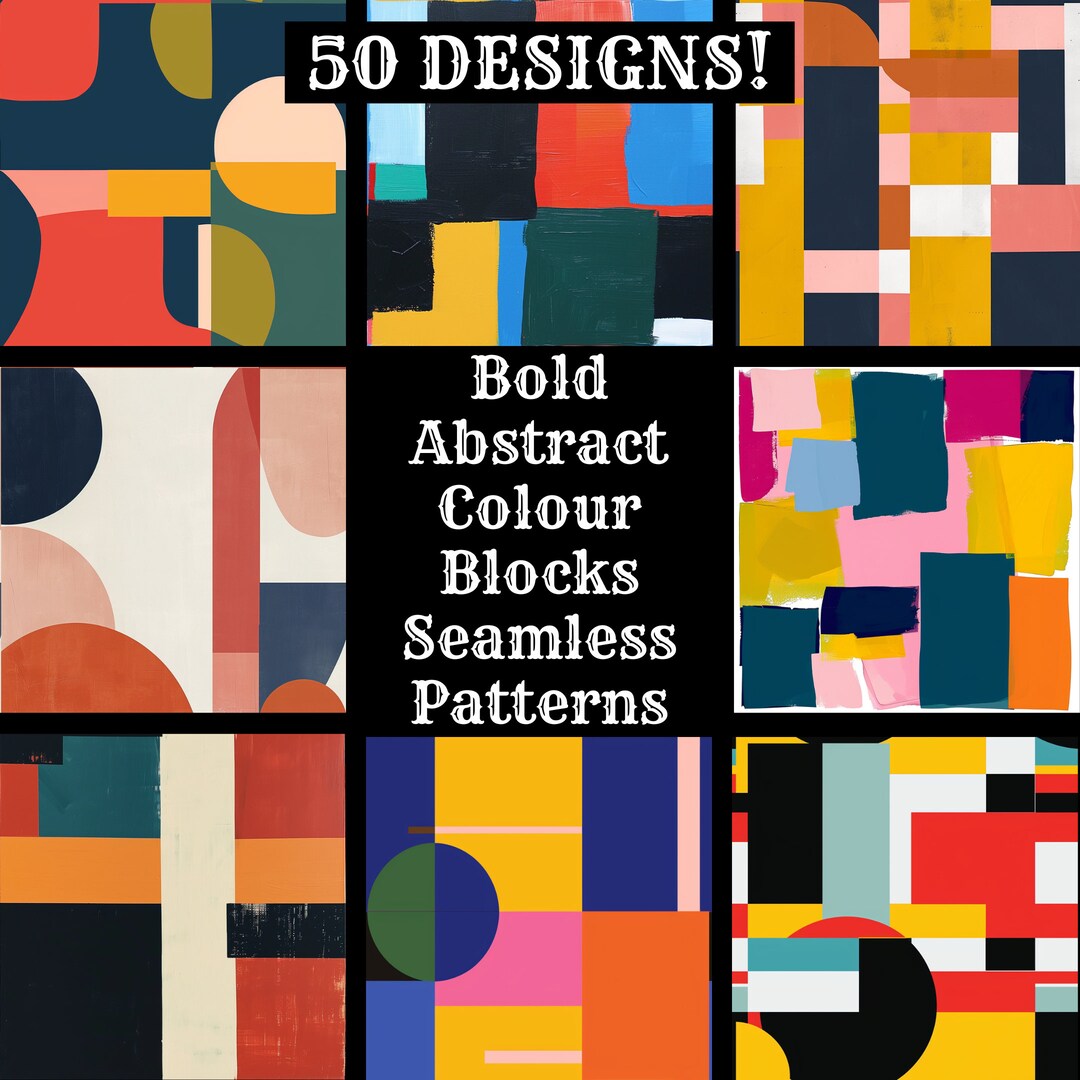 Bold Abstract Colour Blocks Seamless Digital Paper, Printable Scrapbook ...