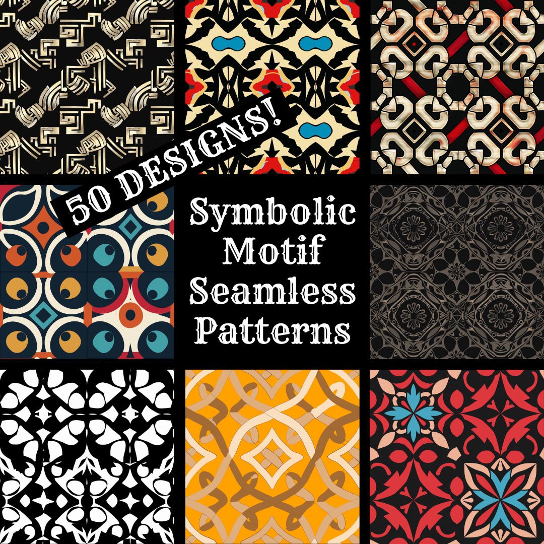Symbolic Motif Seamless Patterns: 50 PNG Digital Papers (digital ...