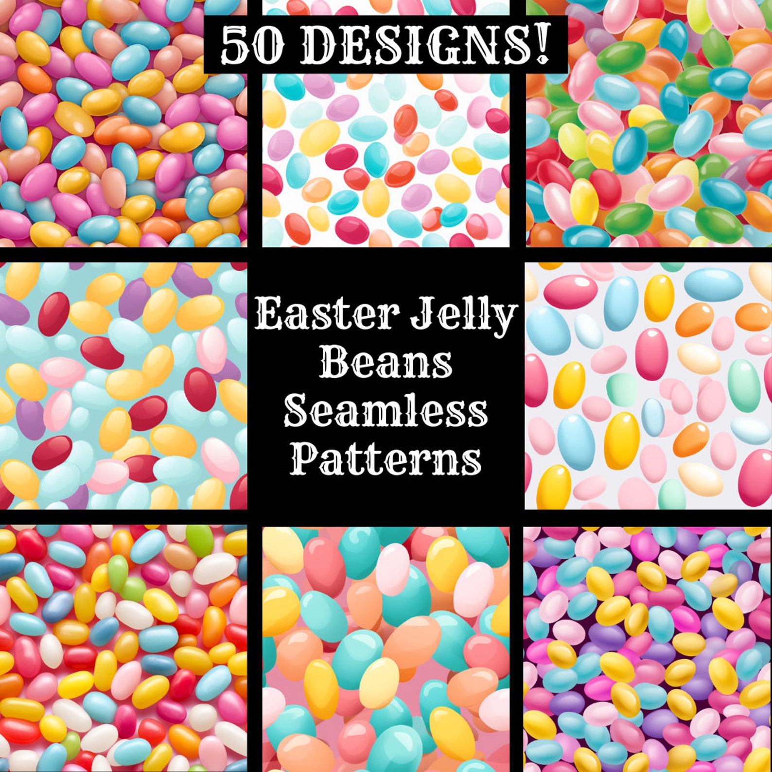 Easter Jelly Beans Seamless Pattern: 50 PNG Digital Papers (digital ...